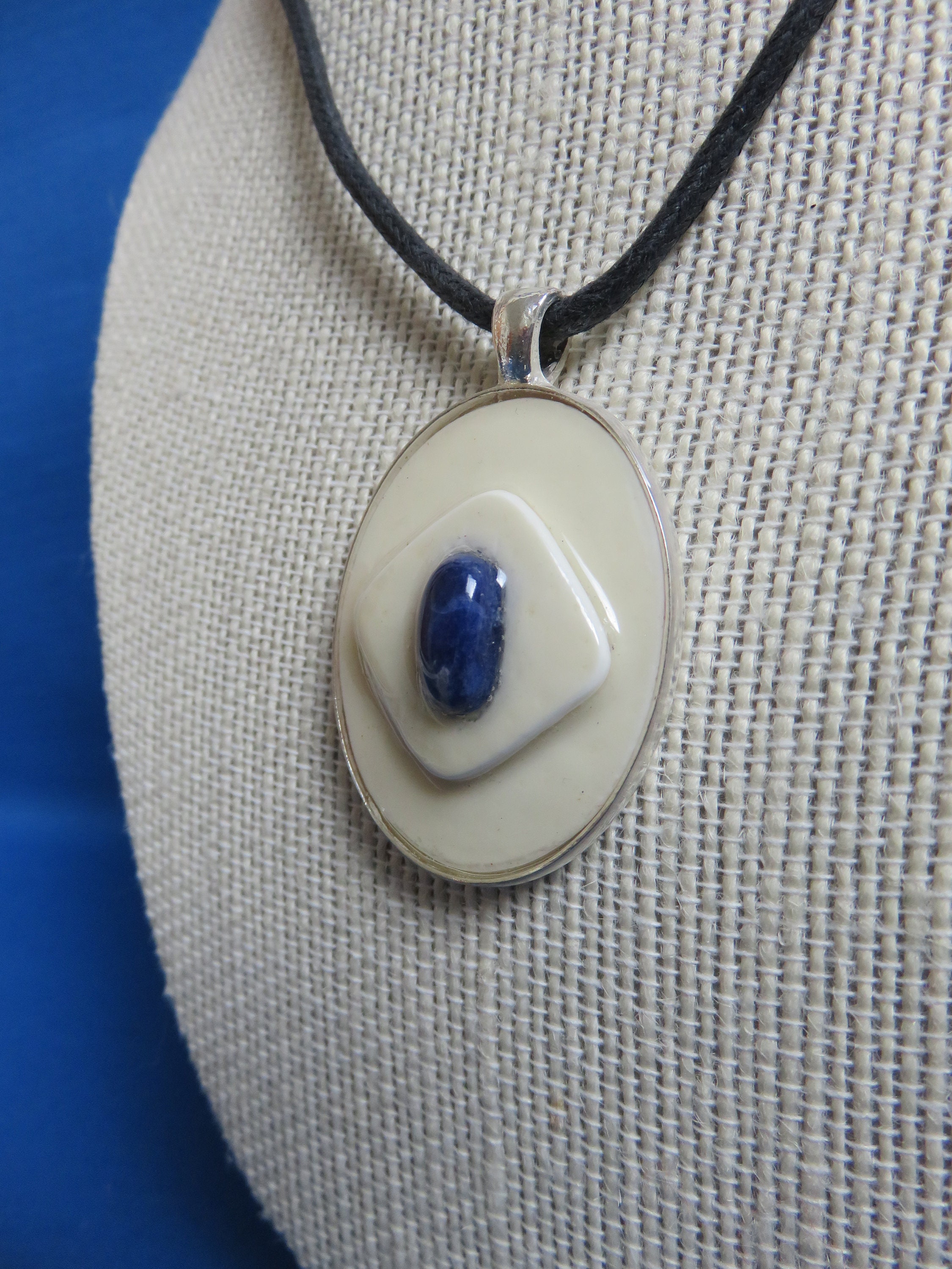 African Ethnic Jewelry 2 LAYERS Ostrich Egg With Blue Soladite Gemstone ...