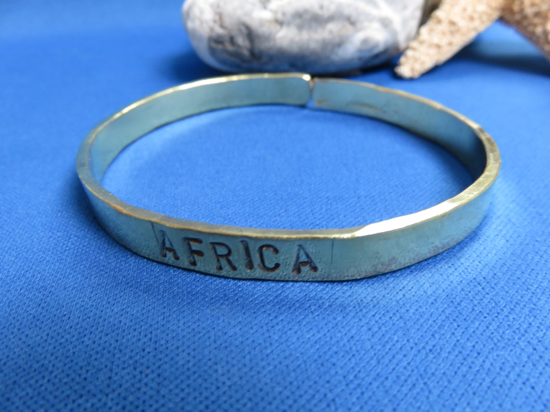 Kenya Hand Crafted African Ethnic Jewelry Brass Plated "africa" Bangle ...