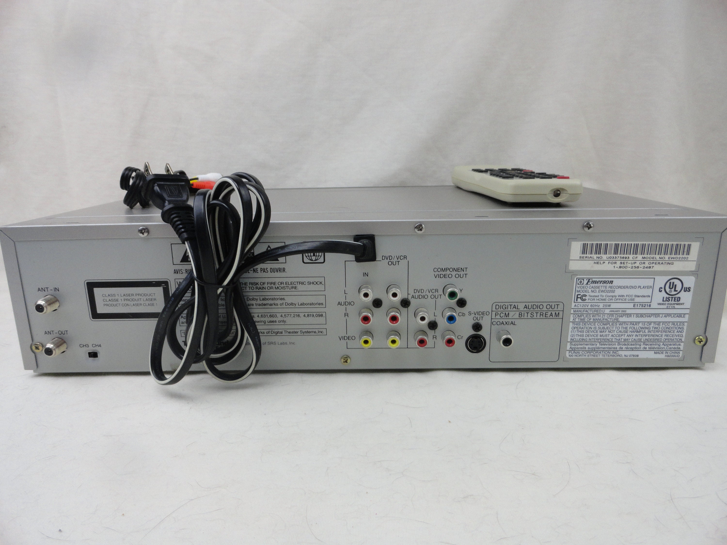 Emerson EWD2202 DVD VCR Dual Double Deck Combo With Remote and Cable - Etsy