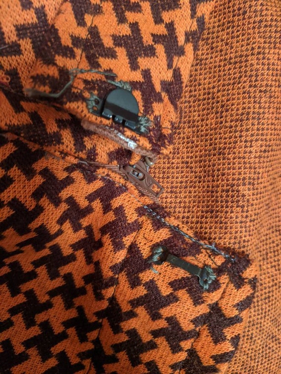 1960s Orange and Brown Houndstooth Pattern Skirt - Gem