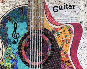 Guitar Collage Quilt Pattern by Laura Heine for Fiberworks FBWGUITAR - Etsy