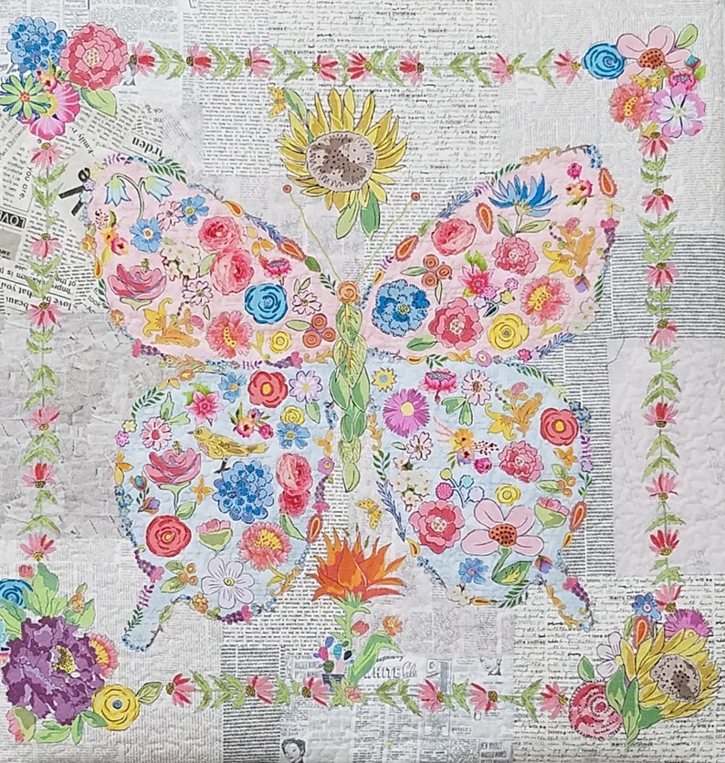 Flowerfly butterfly Collage Quilt Kit by Doris Rice | Etsy