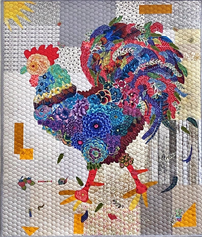 Doodle Doo rooster Collage Quilt Kit by Doris Rice, Certified Collage ...
