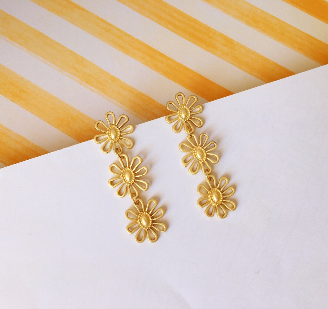 Invisible Clip on Earrings, Goldern Flower Drop Earrings - Etsy