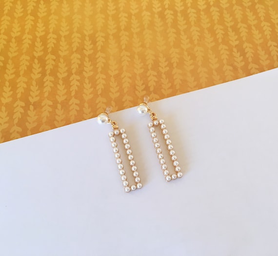 Invisible Clip on Earrings Pearl Square Earrings | Etsy