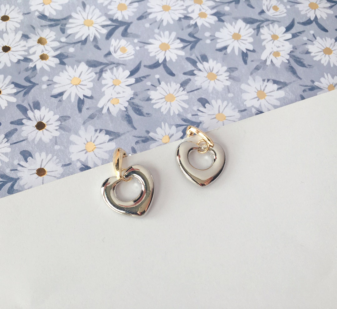 Invisible Clip on Earrings, Silver Heart Shape Hoop Earrings - Etsy