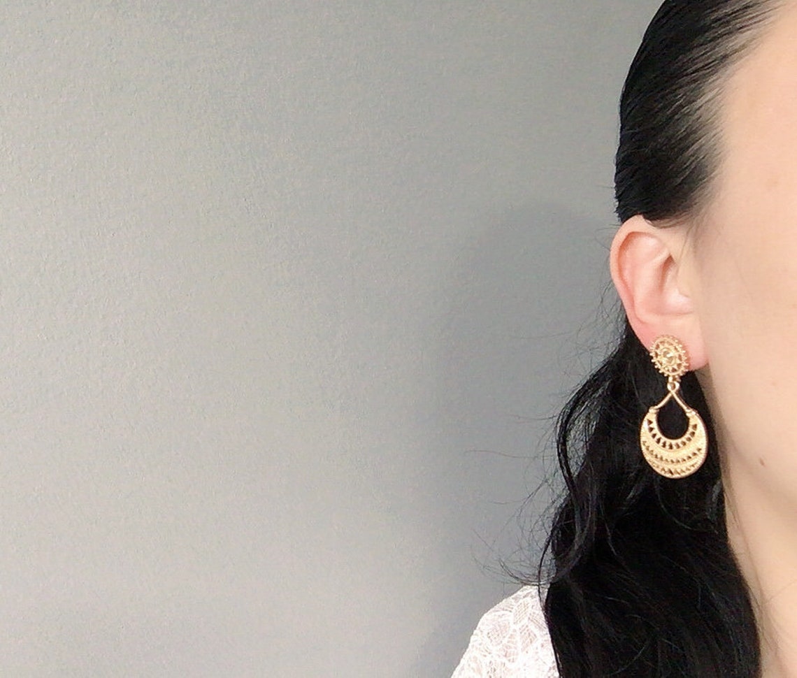Invisible Clip on Earrings,golden Indian Style Round Earrings - Etsy