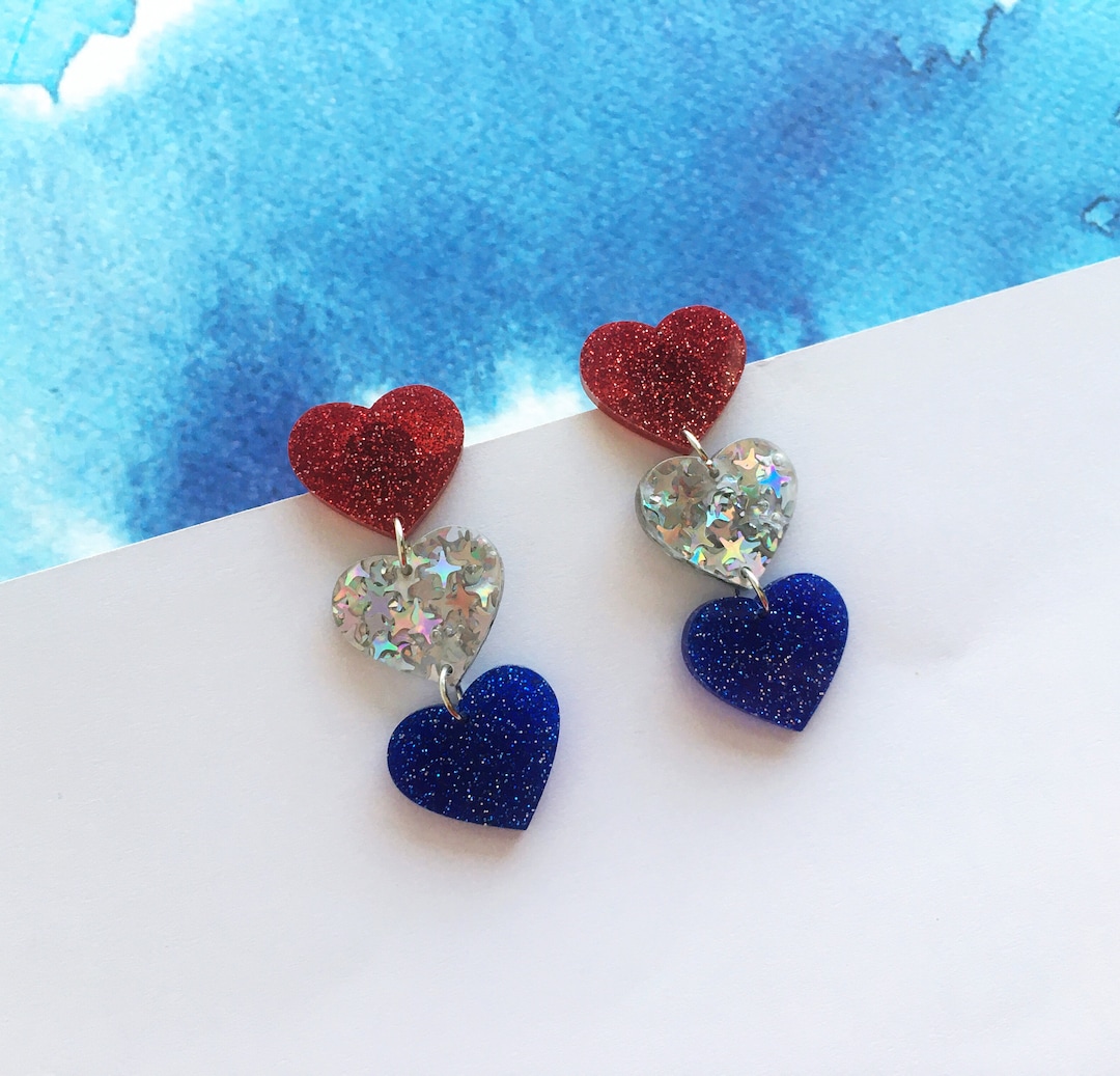 Invisible Clip on Earrings, Flag Heart Earrings - Etsy