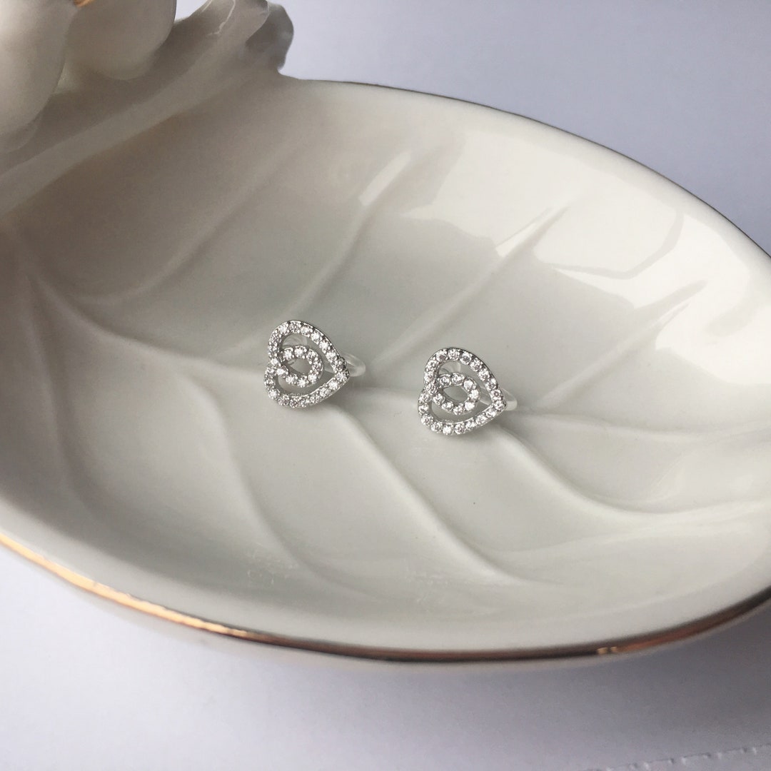 Invisible Clip on Earrings, Diamond-design Heart Studs - Etsy