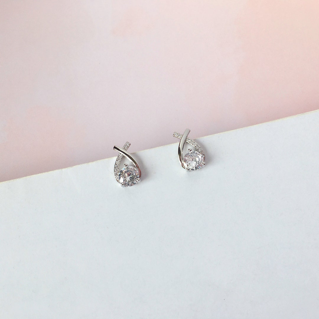 Invisible Clip on Earrings, Tear Shape Diamond Silver Studs - Etsy