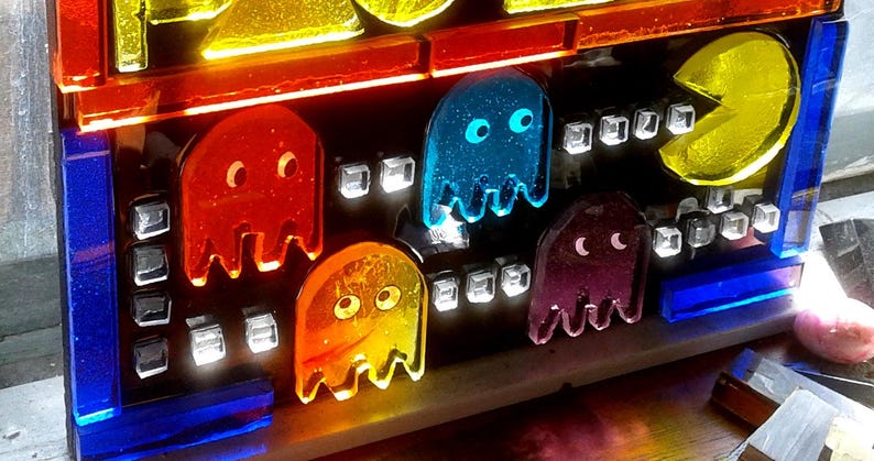 Pac Man Slab Glass Window Sculpture - Etsy