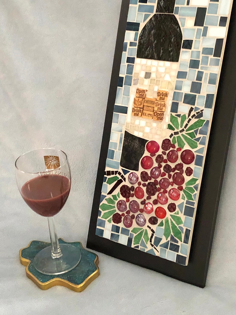 Mosaic Wine wall decor 20x8 Mosaic Wine Bottle Grapes and | Etsy