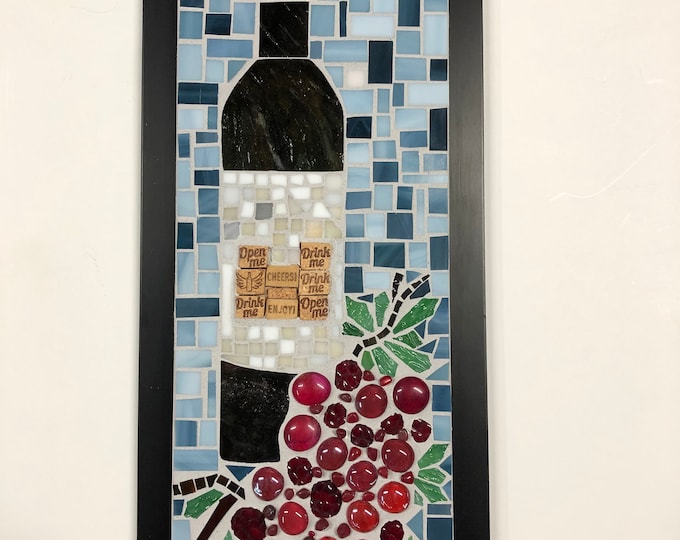 Mosaic Wine Wall Decor 20”x8”, Mosaic Wine Bottle, Grapes and Wine ...