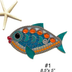 Tropical Fish Mixed Media Stained Glass Mosaic Beach Decor Art Handmade ...