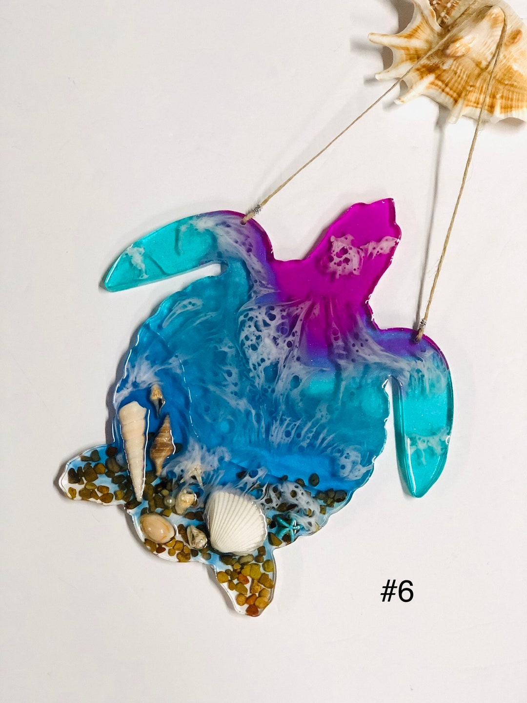 Sea Turtle and Anchor Epoxy Resin 3d Effect Ocean Waves and Natural ...