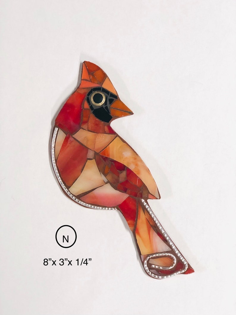 Red Cardinal Mosaic Wall Art – Handmade Stained Glass Bird – Nature ...