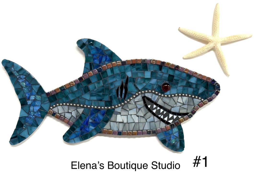 Stained Glass Mosaic Shark Wall Art: Handmade Ocean Decor (15x8) - Etsy