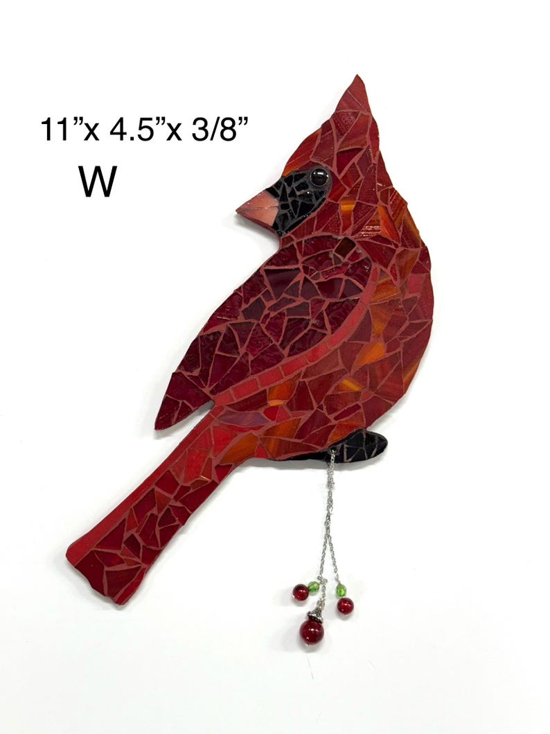 Red Cardinal Mosaic Wall Art – Handmade Stained Glass Bird – Nature ...