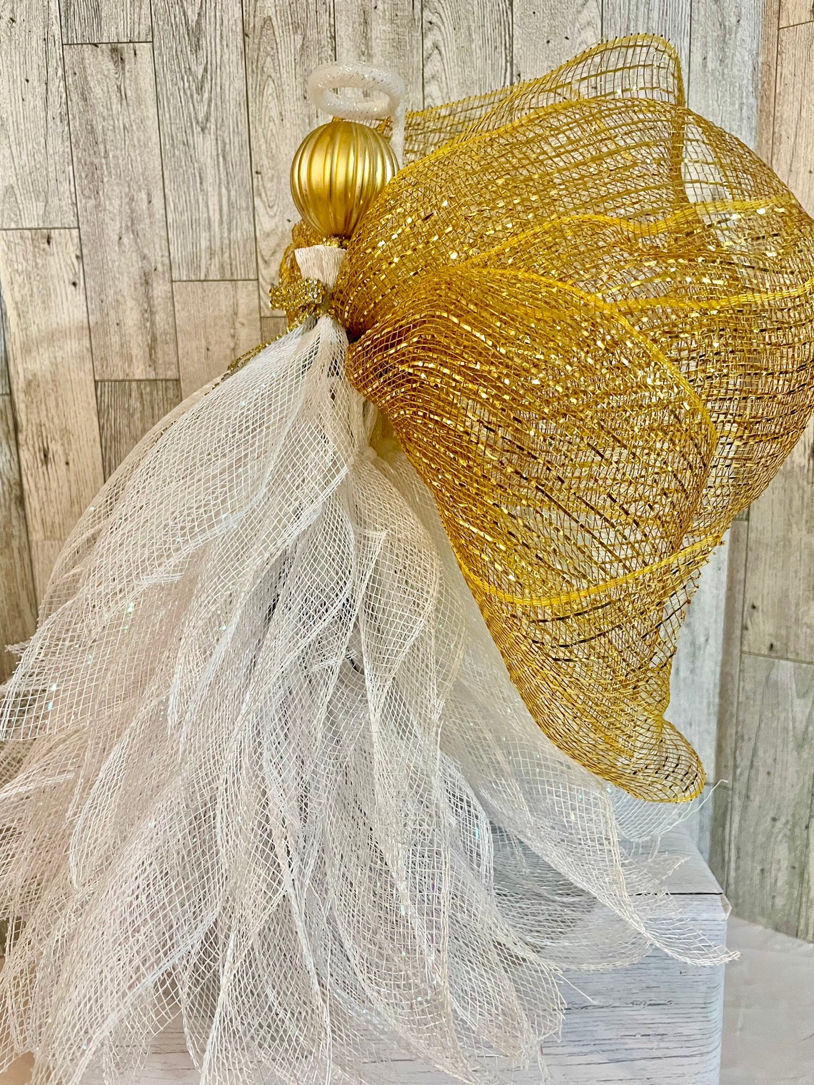 Christmas Angel Tree Topper. White and Gold Deco Mesh Angel - Etsy