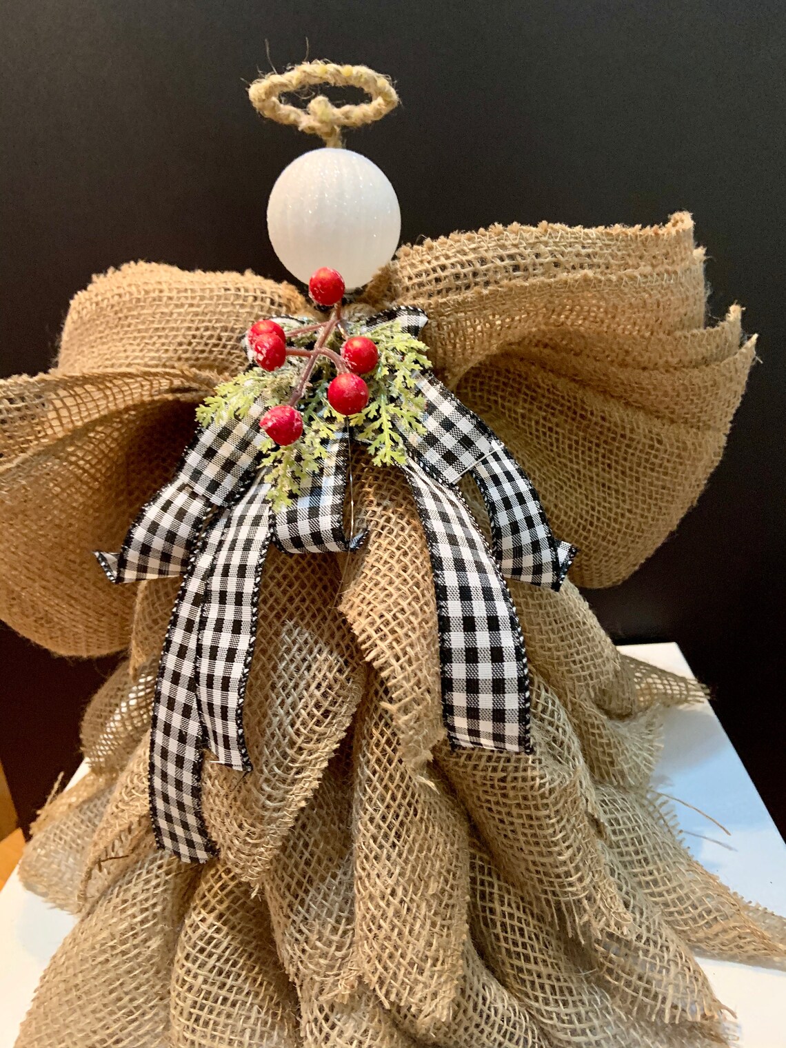 Rustic Farmhouse Angel Tree Topper. Christmas Table Top Angel. | Etsy