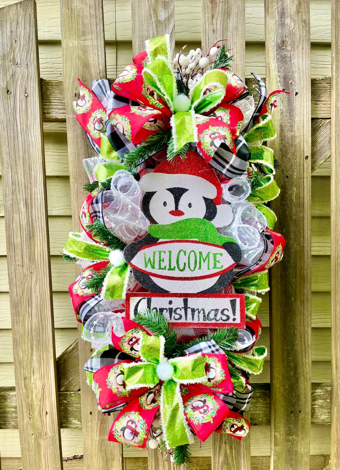 Christmas Penguin Swag. Christmas Welcome Swag. Christmas Wreath ...