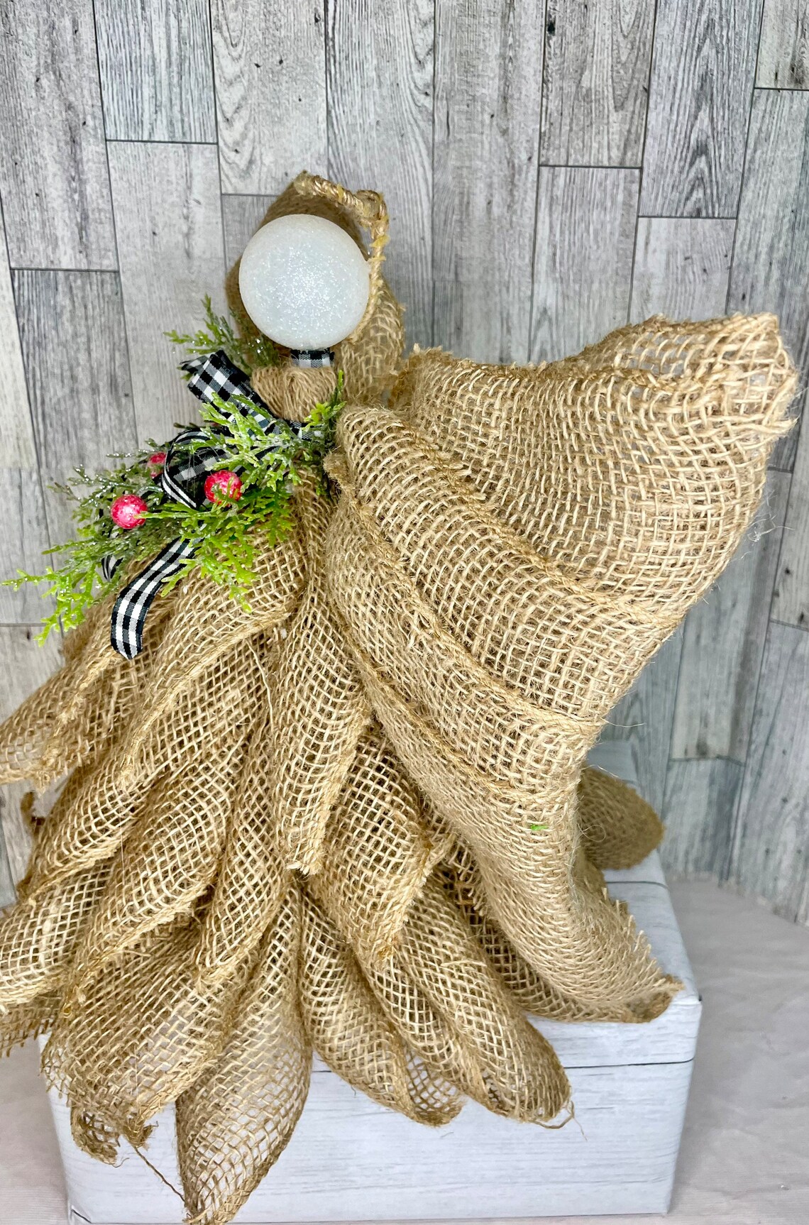 Rustic Farmhouse Angel Tree Topper. Christmas Table Top Angel. - Etsy