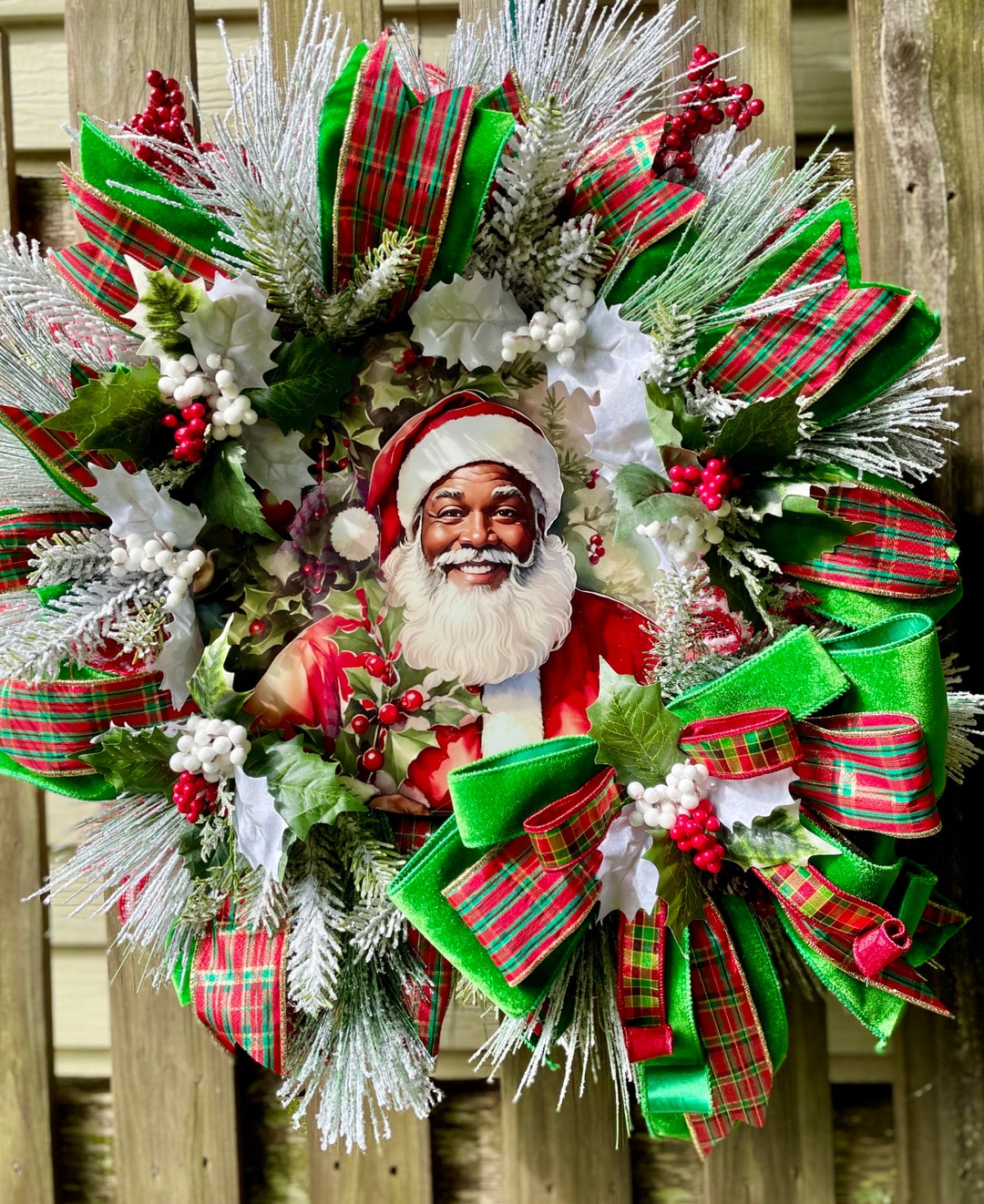 Santa Christmas Wreath African American Santa Christmas Wreath Black