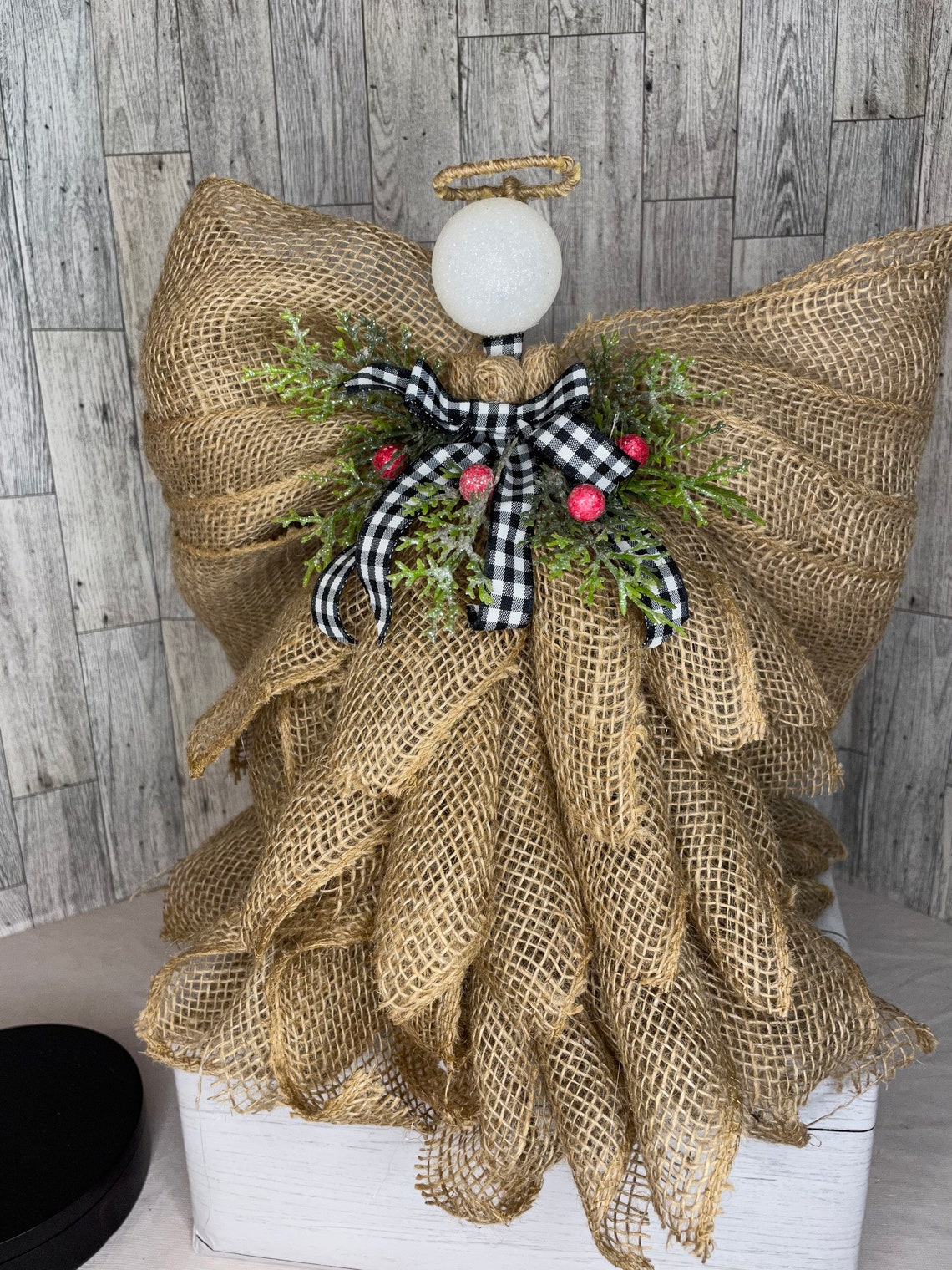 Rustic Farmhouse Angel Tree Topper. Christmas Table Top Angel. - Etsy