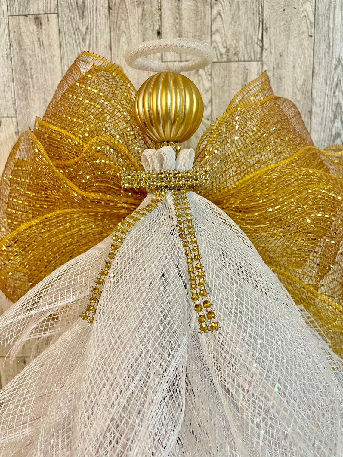 Christmas Angel Tree Topper. White and Gold Deco Mesh Angel - Etsy