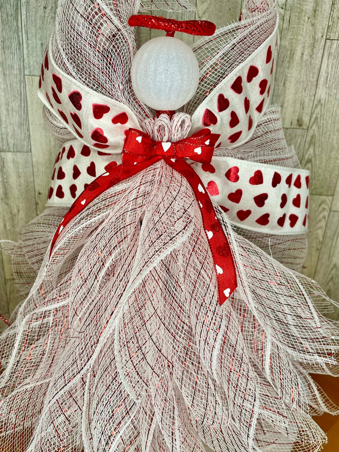 Valentine’s Red and White Heart Tree Topper Angel. Valentines Day Angel ...
