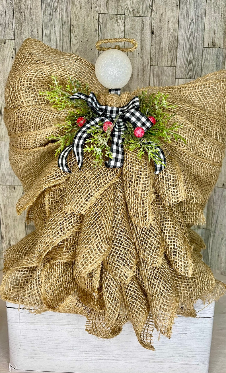 Rustic Farmhouse Angel Tree Topper. Christmas Table Top Angel. - Etsy