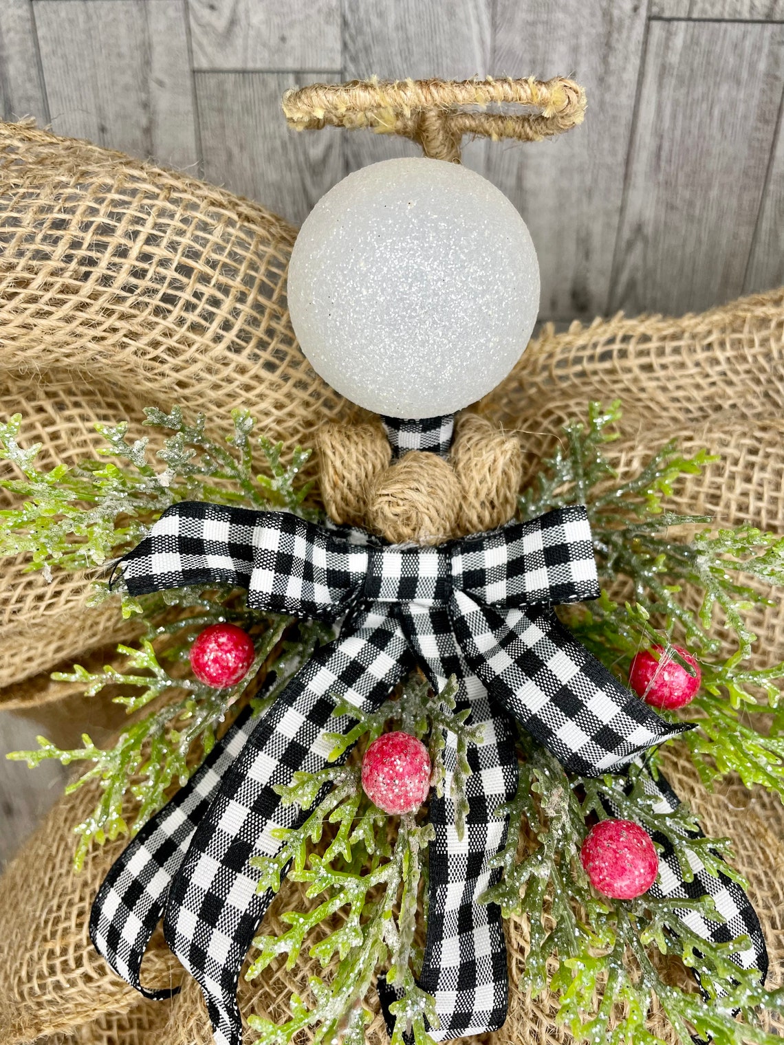 Rustic Farmhouse Angel Tree Topper. Christmas Table Top Angel. - Etsy