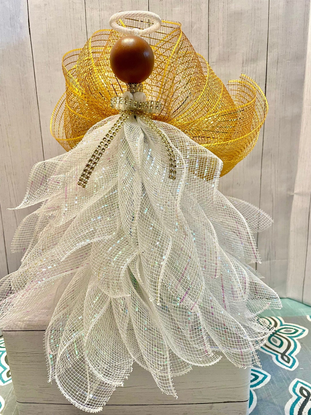 African American Angel Tree Topper. White and Gold African American ...