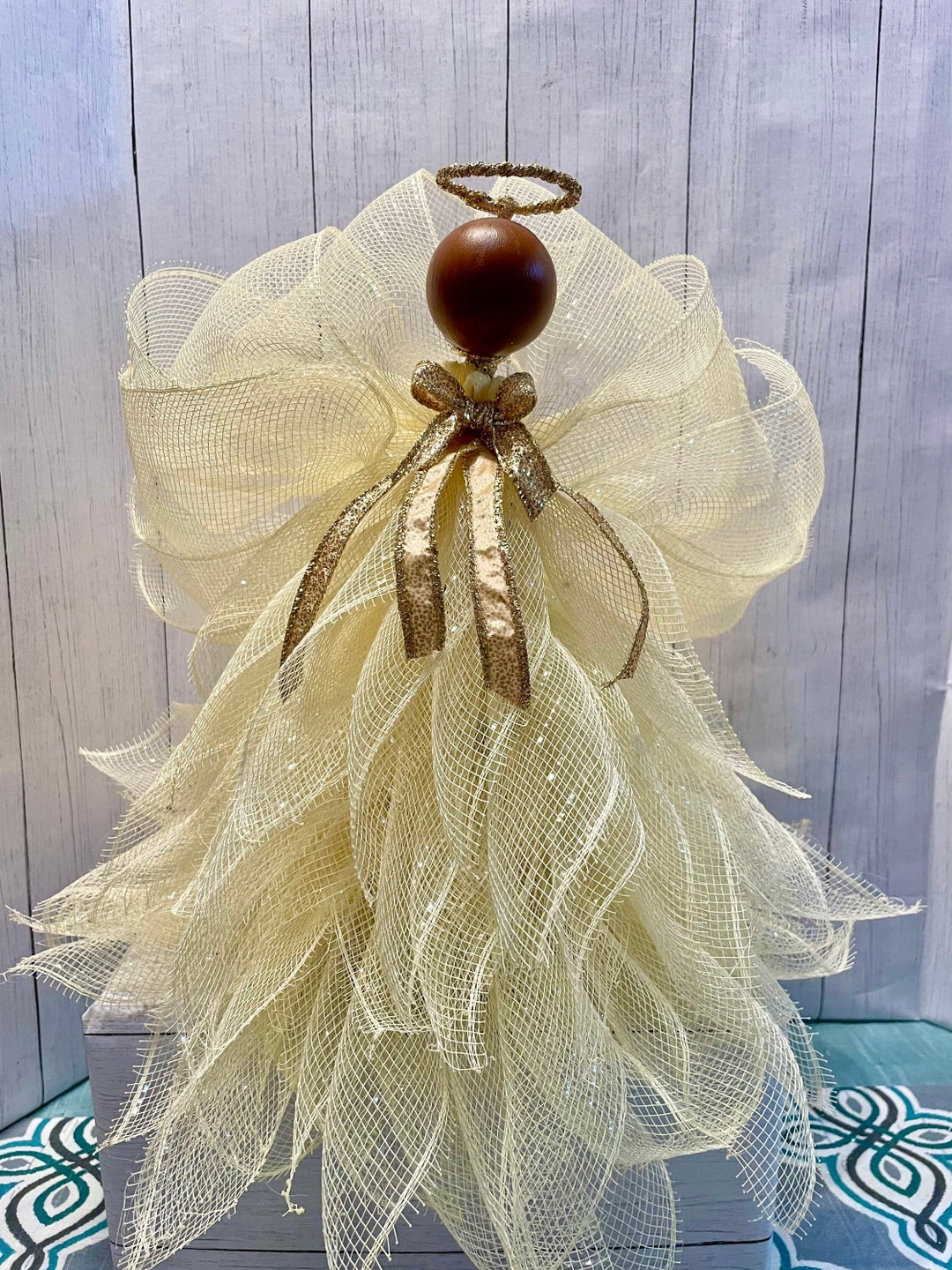 African American Angel Christmas Tree Topper: Ivory Deco Mesh, Rose ...