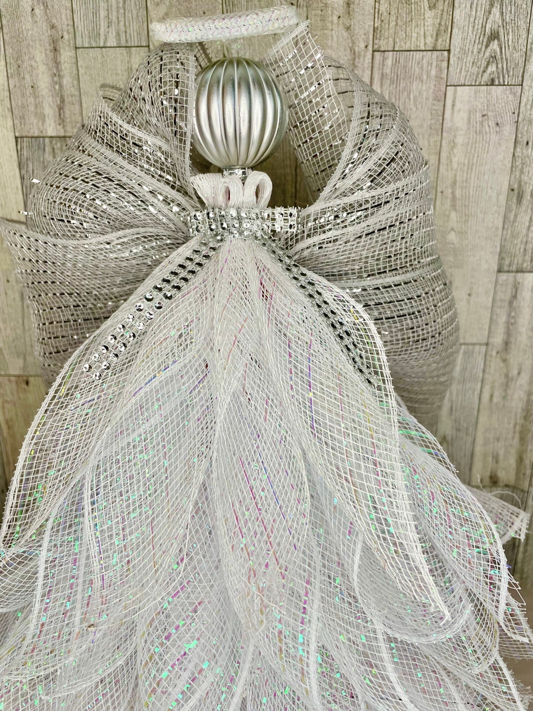 White and Silver Christmas Angel Tree Topper. Table Top Christmas Décor ...
