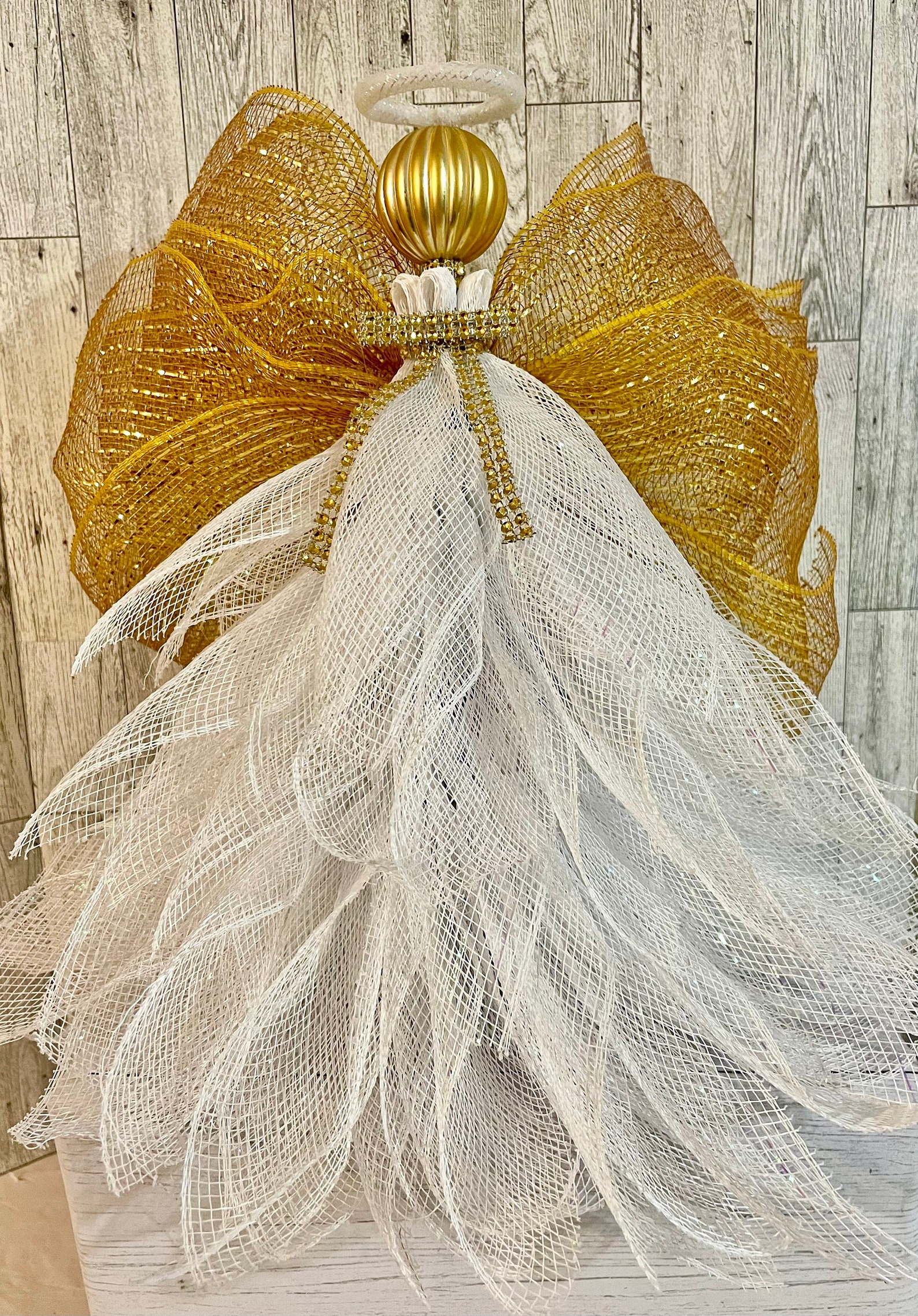 Christmas Angel Tree Topper. White and Gold Deco Mesh Angel - Etsy