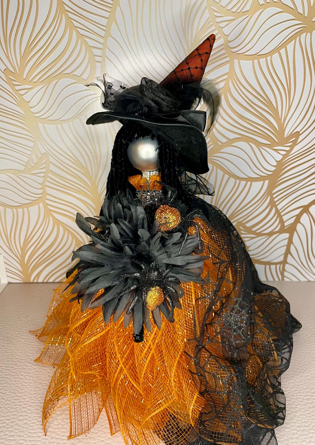 Halloween Orange and Black Witch. Witch Tree Topper. Tabletop Witch ...