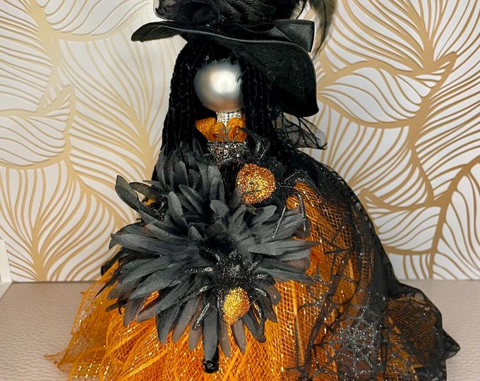 Halloween Orange and Black Witch. Witch Tree Topper. Tabletop Witch ...