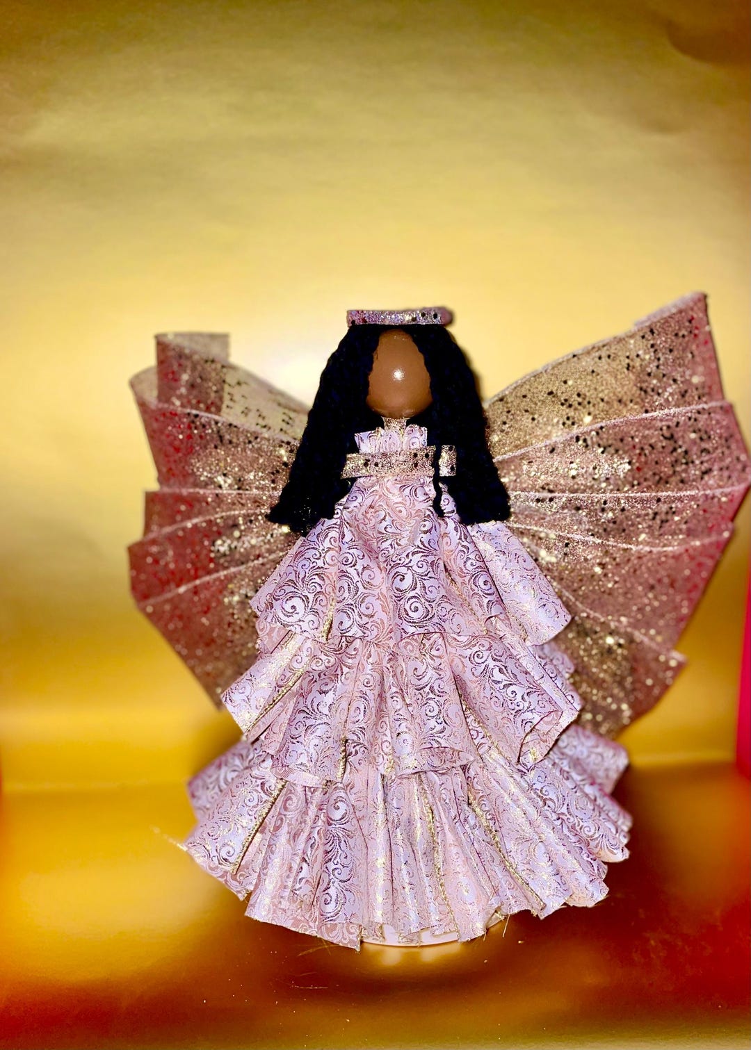 African American Pink Angel Tree Topper. African American Tabletop ...