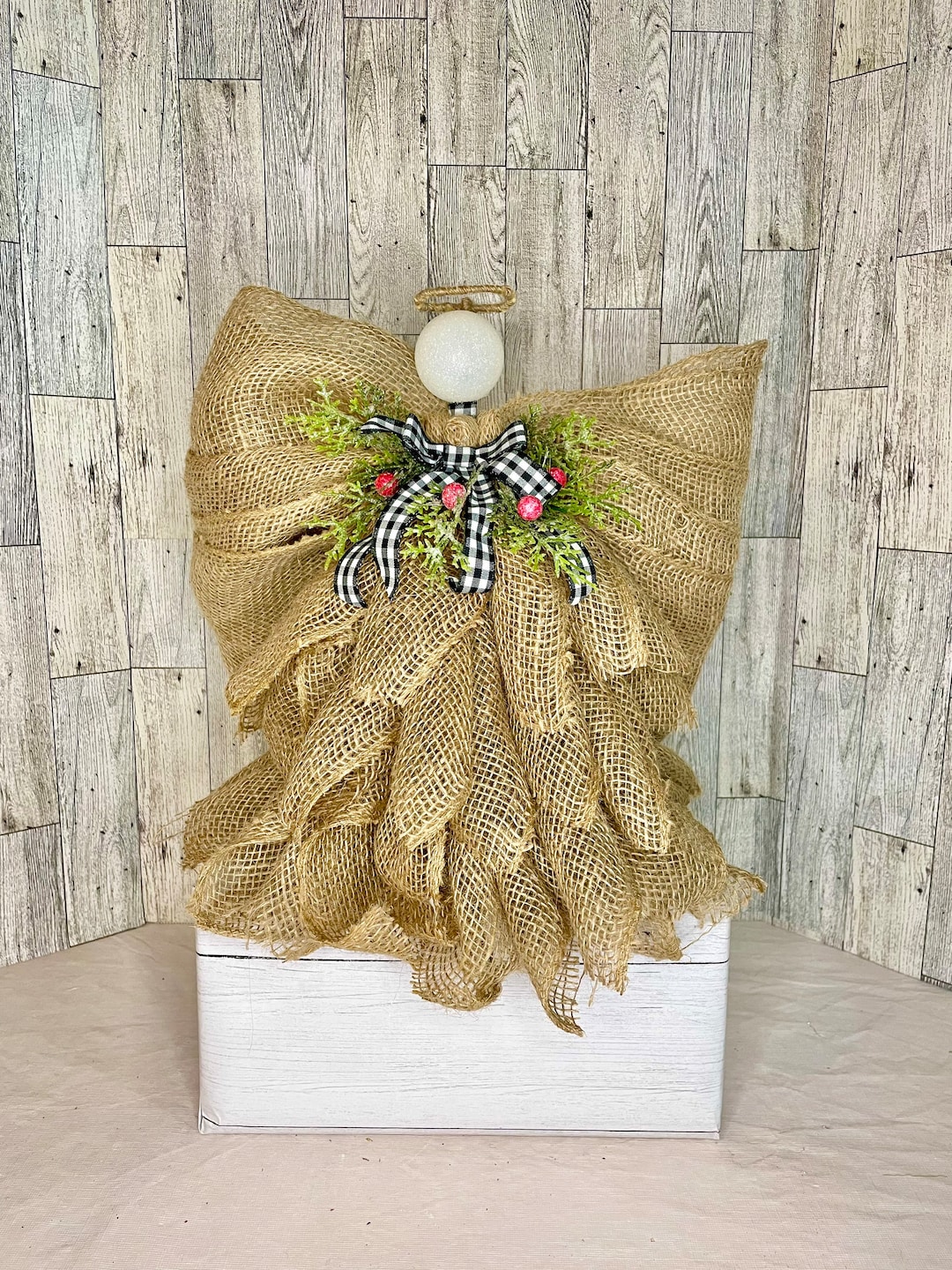 Rustic Farmhouse Angel Tree Topper. Christmas Table Top Angel. Everyday ...