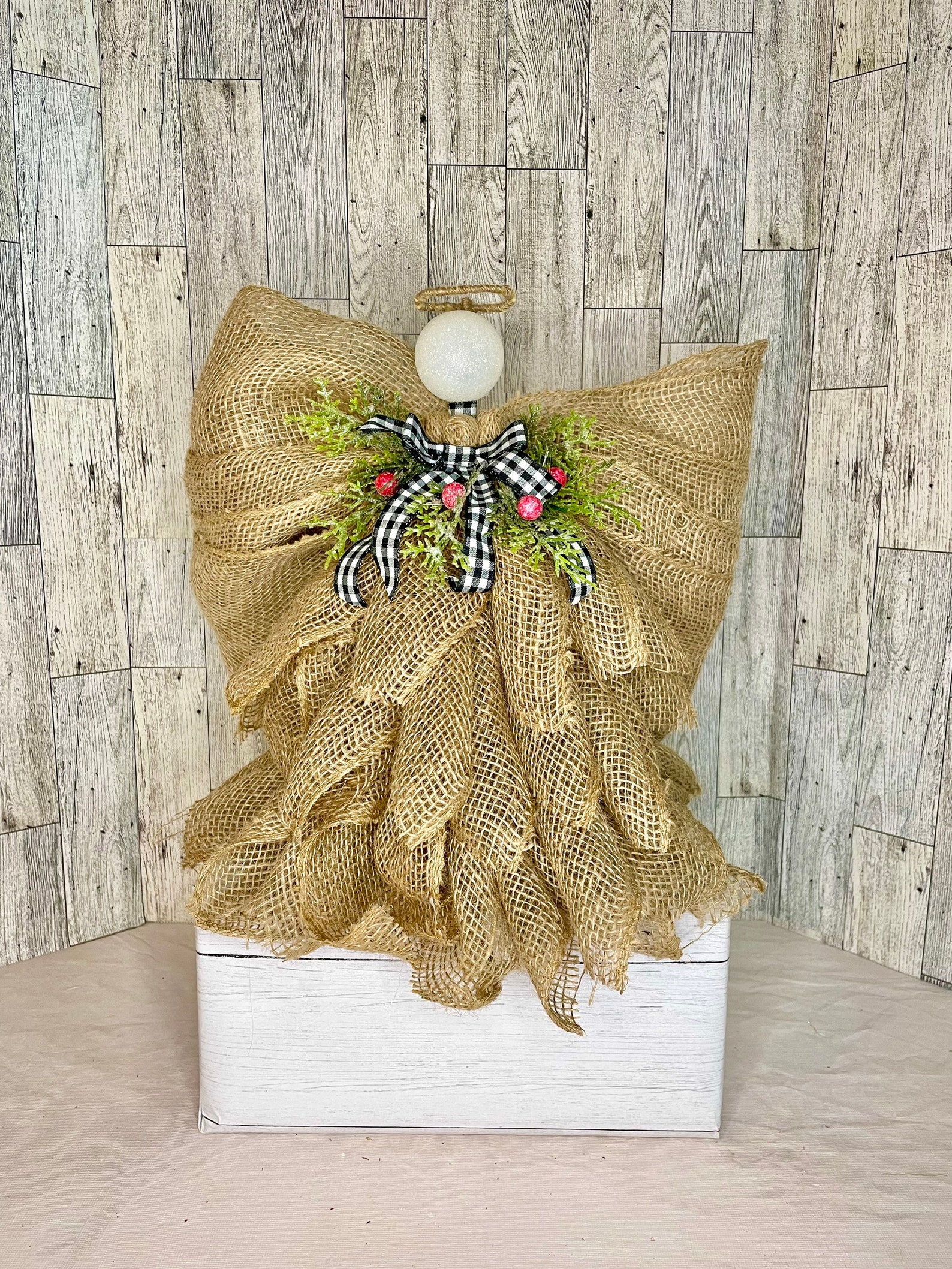 Rustic Farmhouse Angel Tree Topper. Christmas Table Top Angel. - Etsy