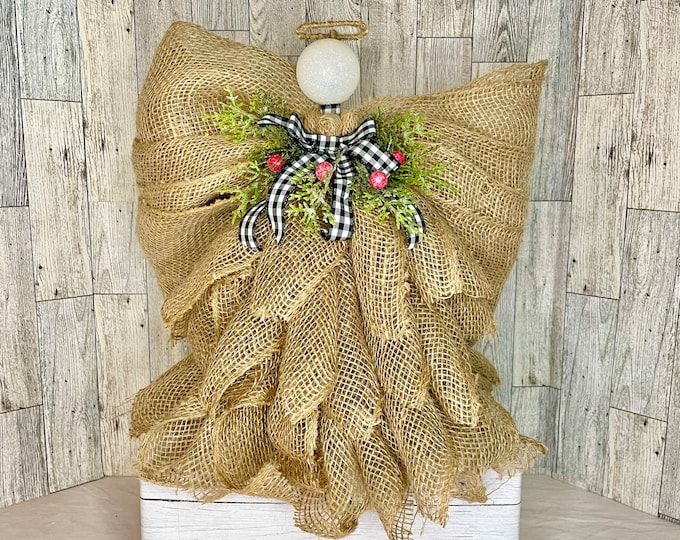 Rustic Farmhouse Angel Tree Topper. Christmas Table Top Angel. - Etsy