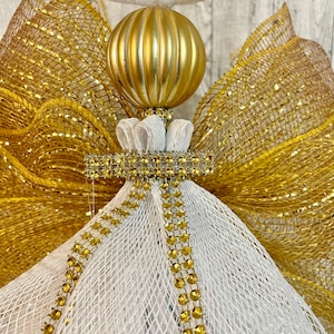 Christmas Angel Tree Topper. White and Gold Deco Mesh Angel Tree Topper ...