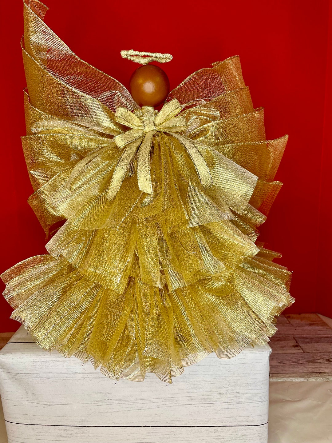 African American Angel Tree Topper: Shimmering Gold Christmas ...