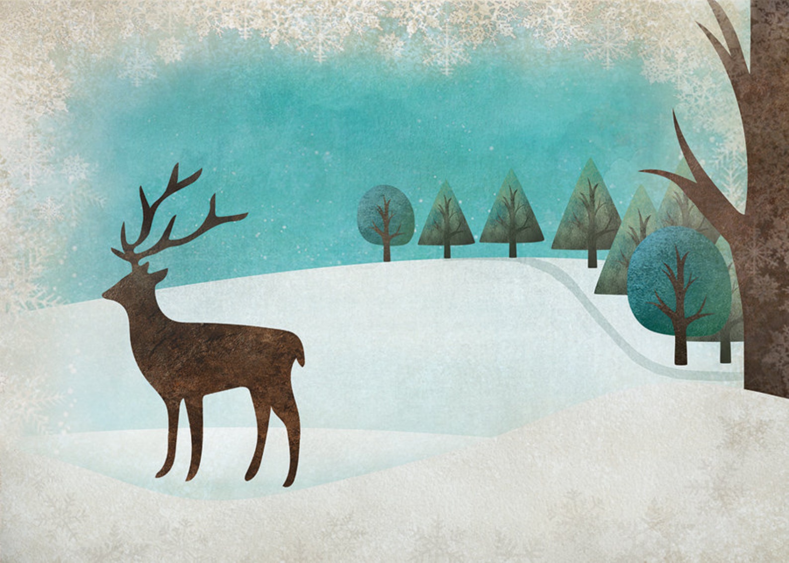 Winter Stag Fine Art Digital Print A5/A4/A3 Christmas Landscape Snowy ...