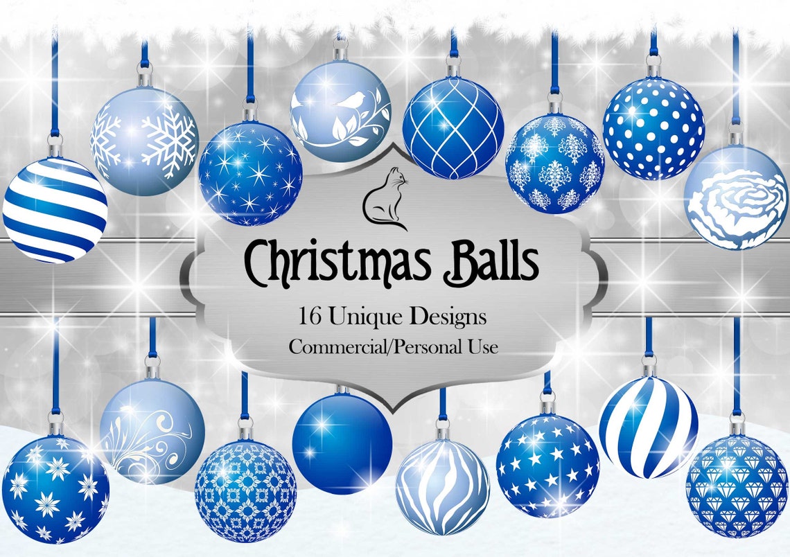 Christmas Baubles Clipart, Digital Art, Blue Christmas Balls, Christmas ...