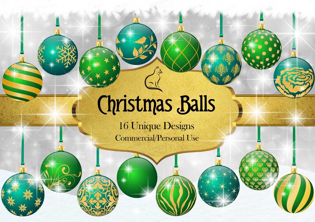 Christmas Baubles Clipart, Digital Art, Green Christmas Balls ...