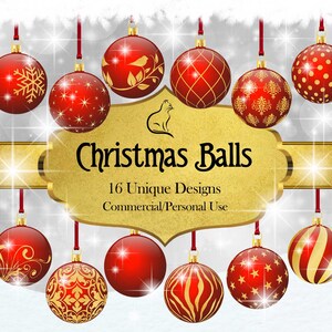 Christmas Baubles Clipart, Digital Art, Red Christmas Balls, Christmas ...