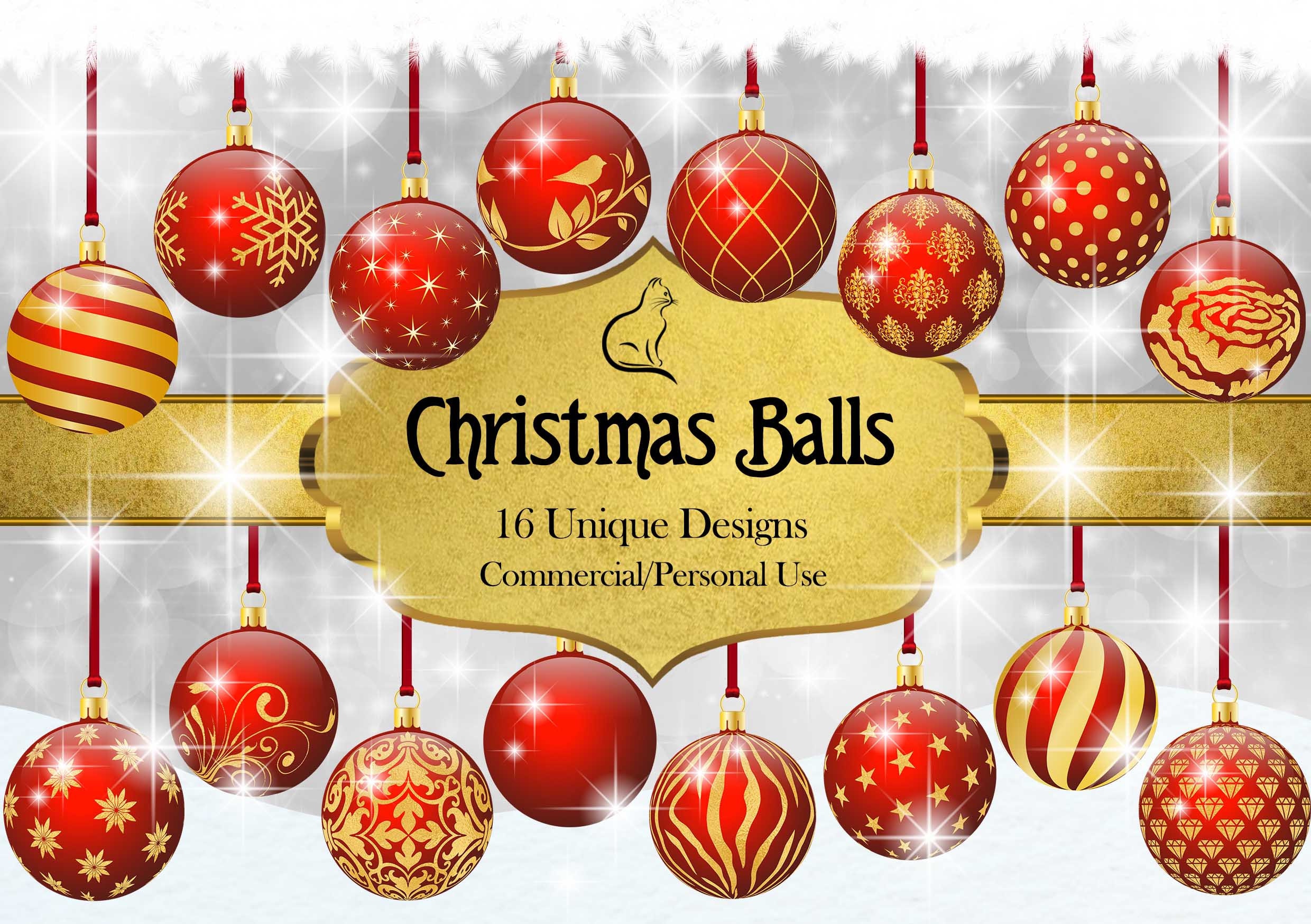 Christmas Baubles Clipart, Digital Art, Red Christmas Balls, Christmas ...