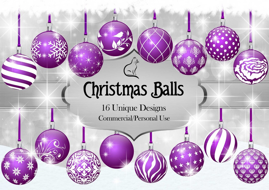 Christmas Baubles Clipart, Digital Art, Purple Christmas Balls ...